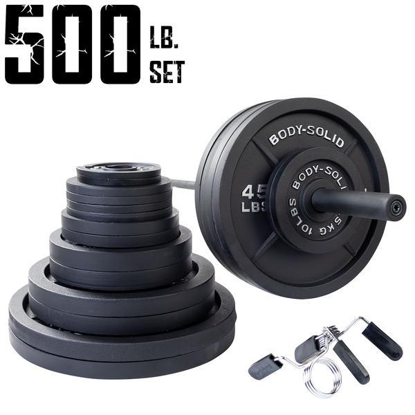 Body Solid 500 lb Cast Iron Olympic Weight Set with Bar and Collars ...